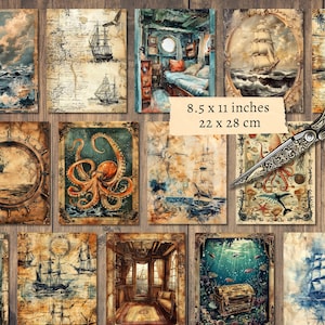 Nautical Junk Journal Pages, Digital Scrapbook Paper Kit, Ocean ...