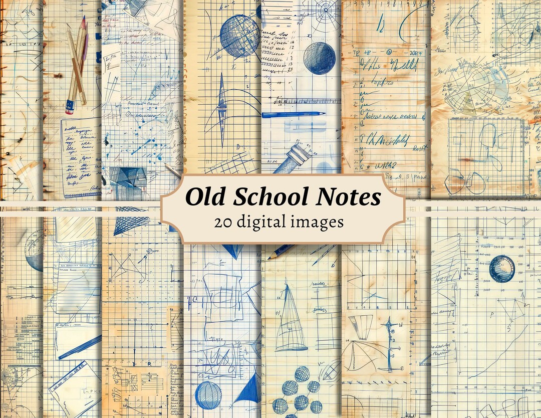 Old School Notes Digital Papers, Vintage Junk Journal Pages, Scholar ...