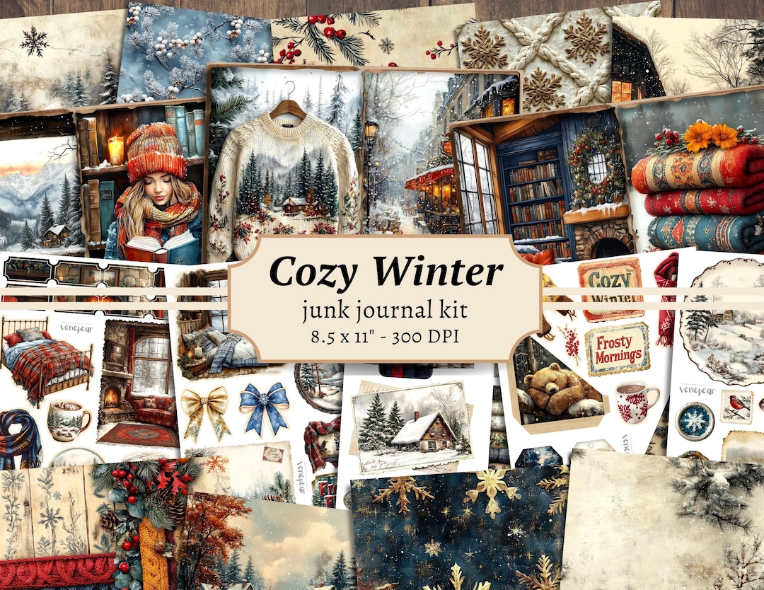 Cozy Winter Junk Journal Kit, Digital Scrapbook Paper, Snow Printable ...