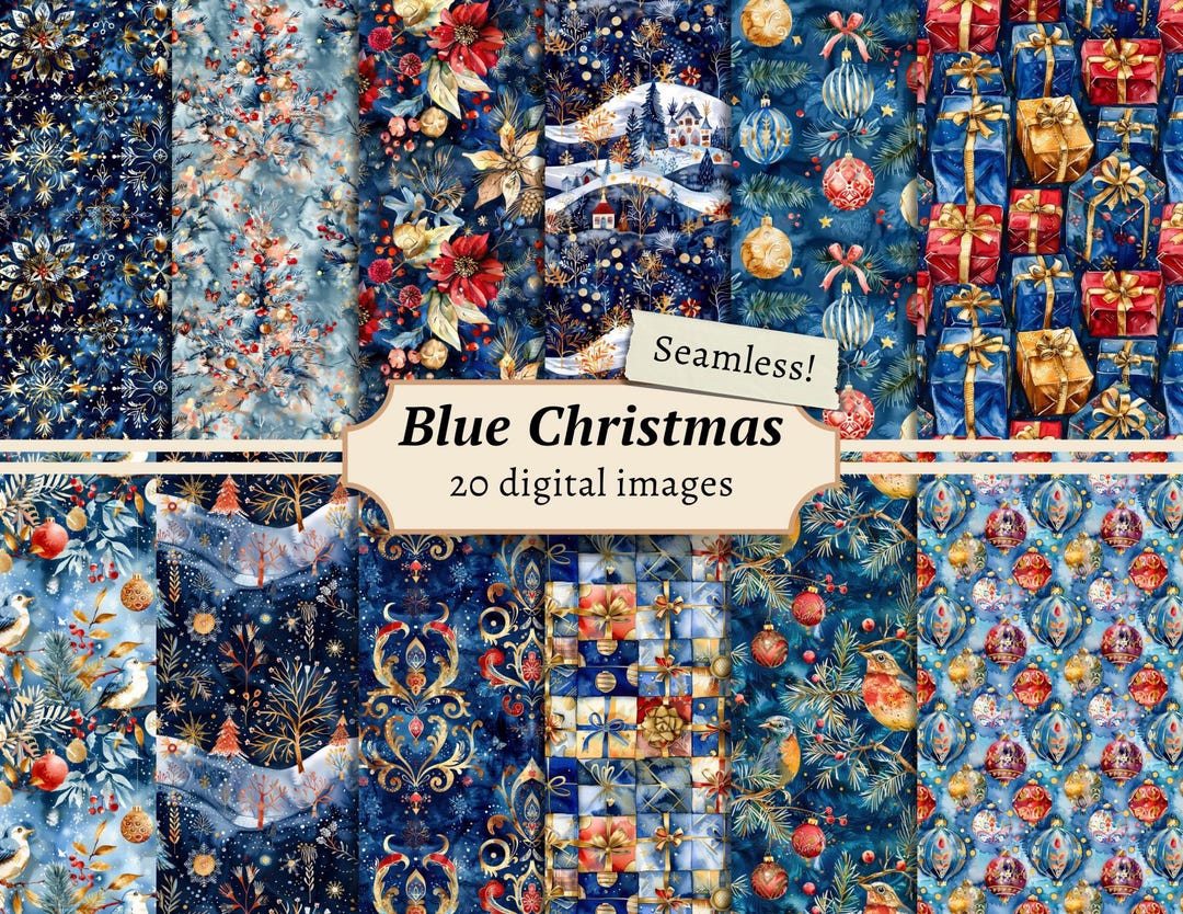 Christmas Digital Papers, Blue Scrapbook Backgrounds, Winter Holidays ...