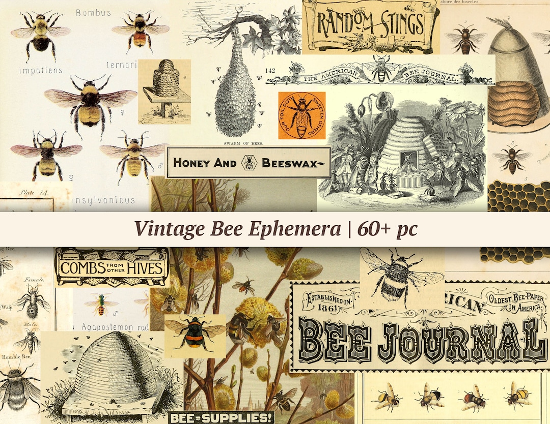Vintage Bee Ephemera | 60+ Pc | Digital Junk Journal Paper, Printable ...
