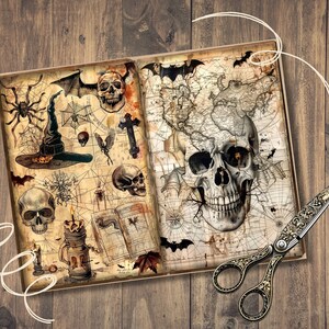 Halloween Junk Journal Pages, Digital Scrapbook Paper Kit, Spooky ...