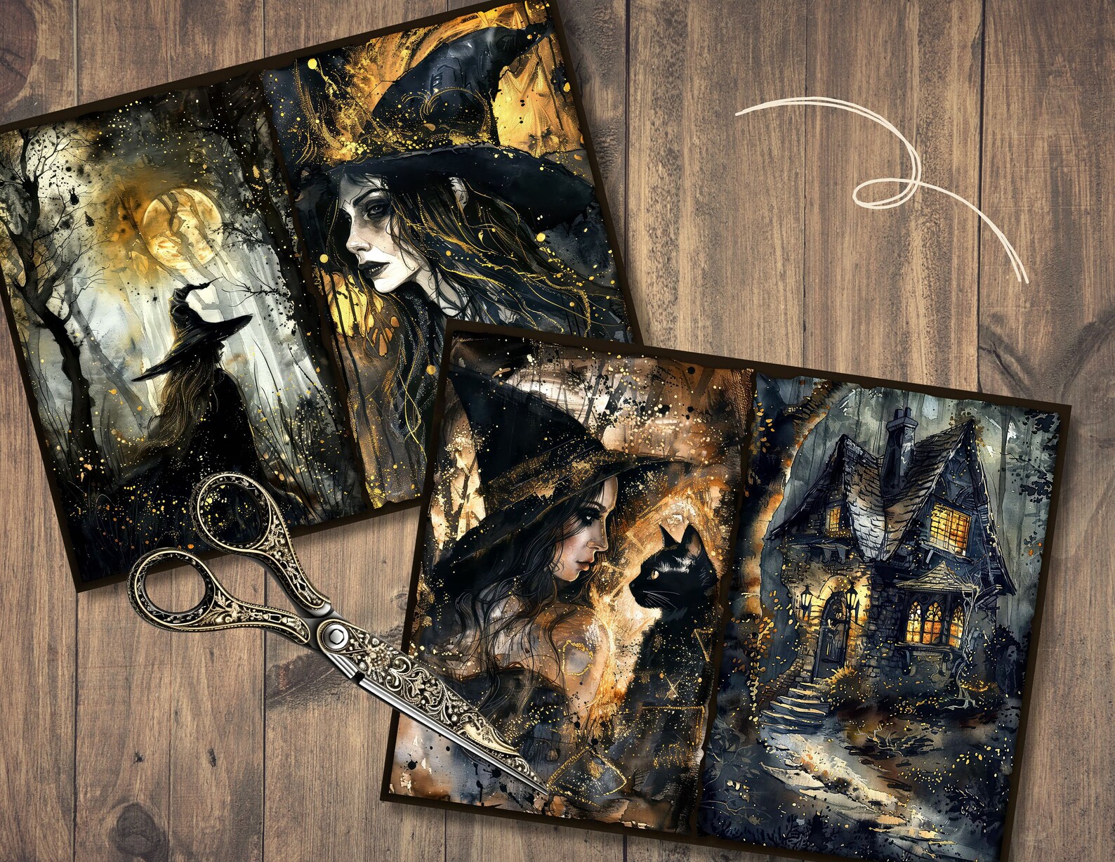 Golden Witch Junk Journal Pages, Digital Scrapbook Paper Kit, Mystic ...
