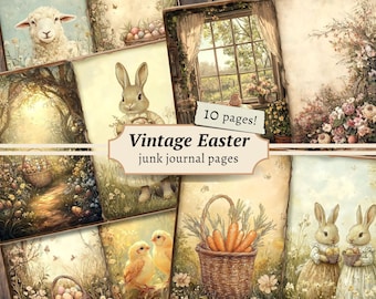 Vintage Easter Junk Journal Pages, Digital Scrapbook, Floral Bunny ...