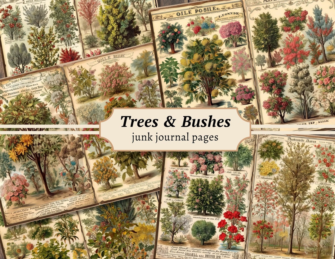 Trees & Bushes Junk Journal Pages, Digital Scrapbook Paper Kit ...