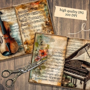 Vintage Music Junk Journal Pages, Digital Scrapbook Paper Kit, Musical ...