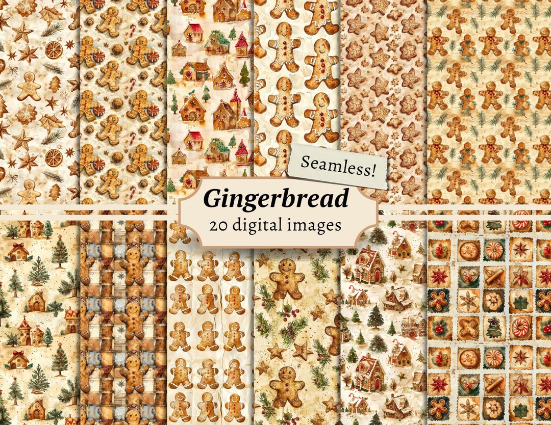 Gingerbread Man Digital Papers, Scrapbook Backgrounds, Cozy Holidays ...