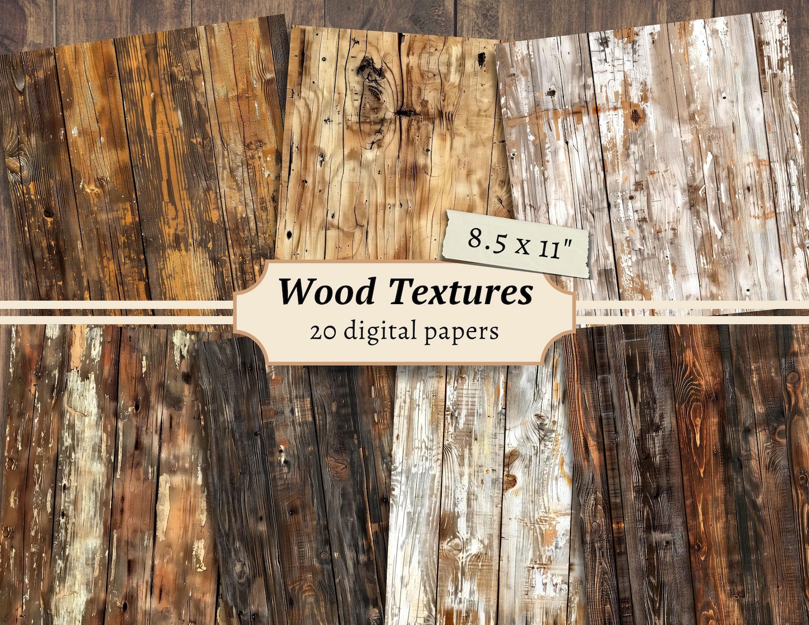 Wood Textures Digital Papers, Scrapbook Kit, Rustic Wooden Grain ...