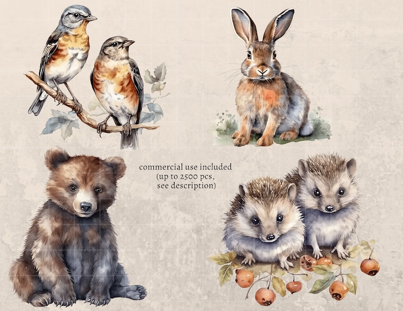 Woodland Animals Watercolor Clipart Vintage Forest Animals - Etsy