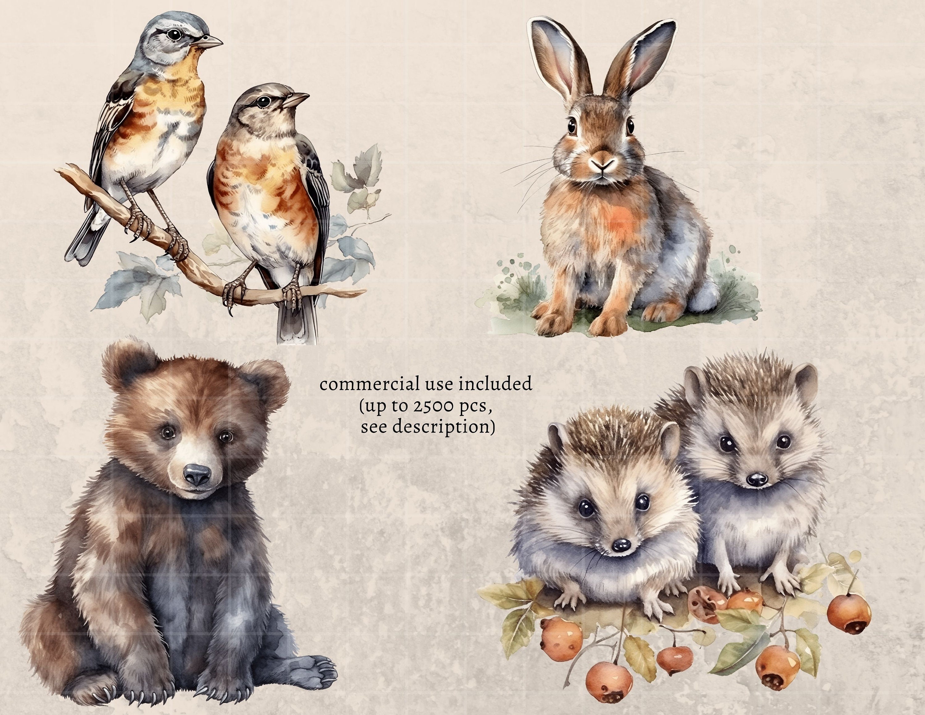 Woodland Animals Watercolor Clipart, Vintage Forest Animals PNG ...