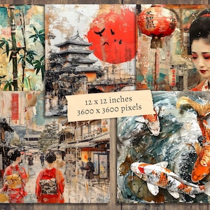 Vintage Japan Digital Papers, Junk Journal Page, Japanese Scrapbook Kit ...
