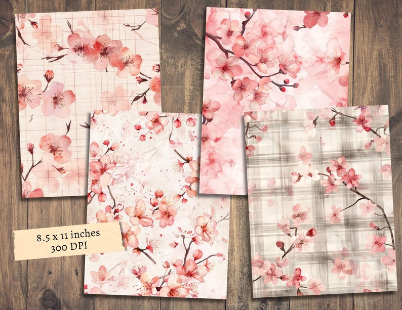 Sakura Digital Papers, Cherry Blossom Scrapbook Kit, Oriental Printable ...