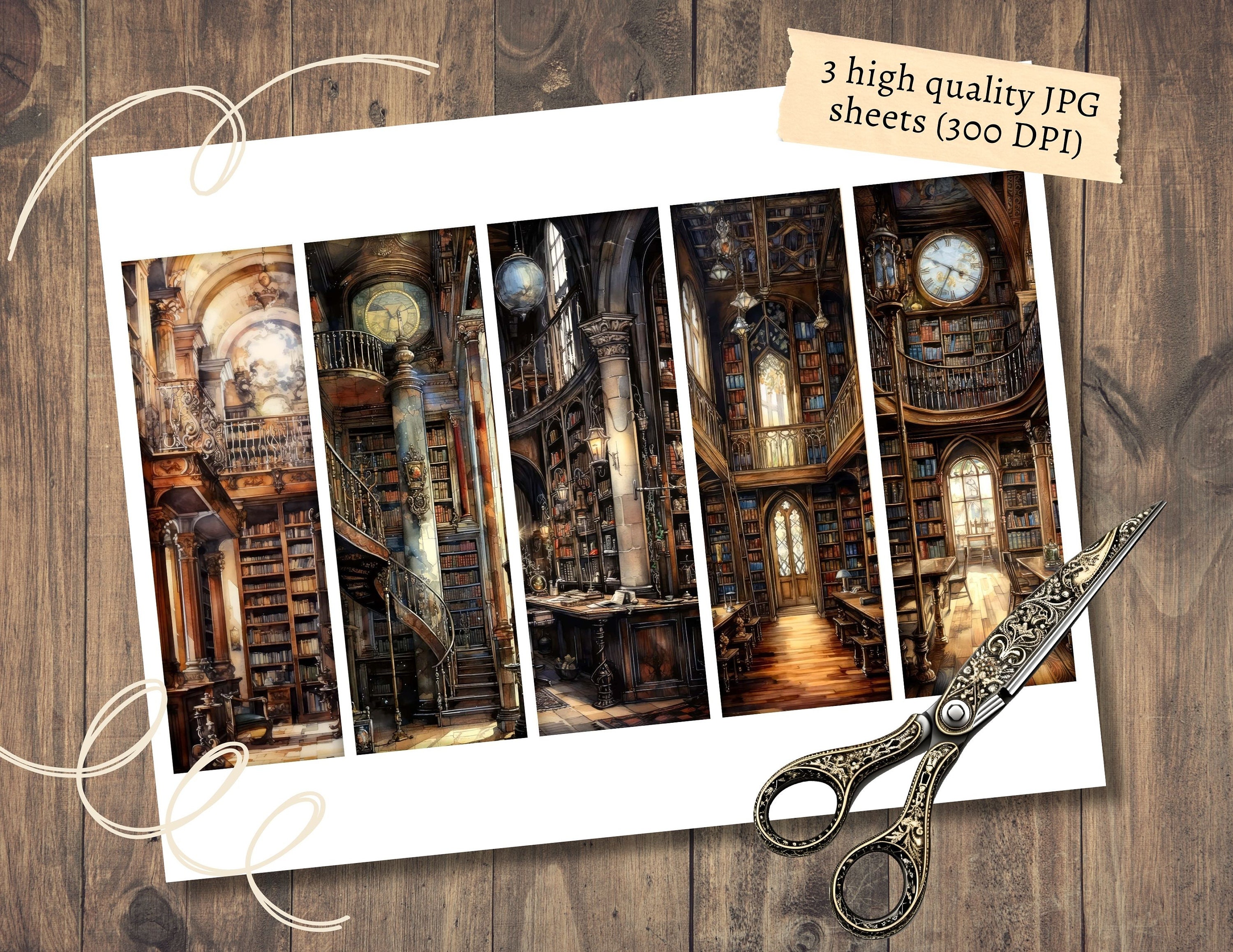 Old Library Printable Bookmarks, Digital Collage Sheet, Scrapbook Paper ...