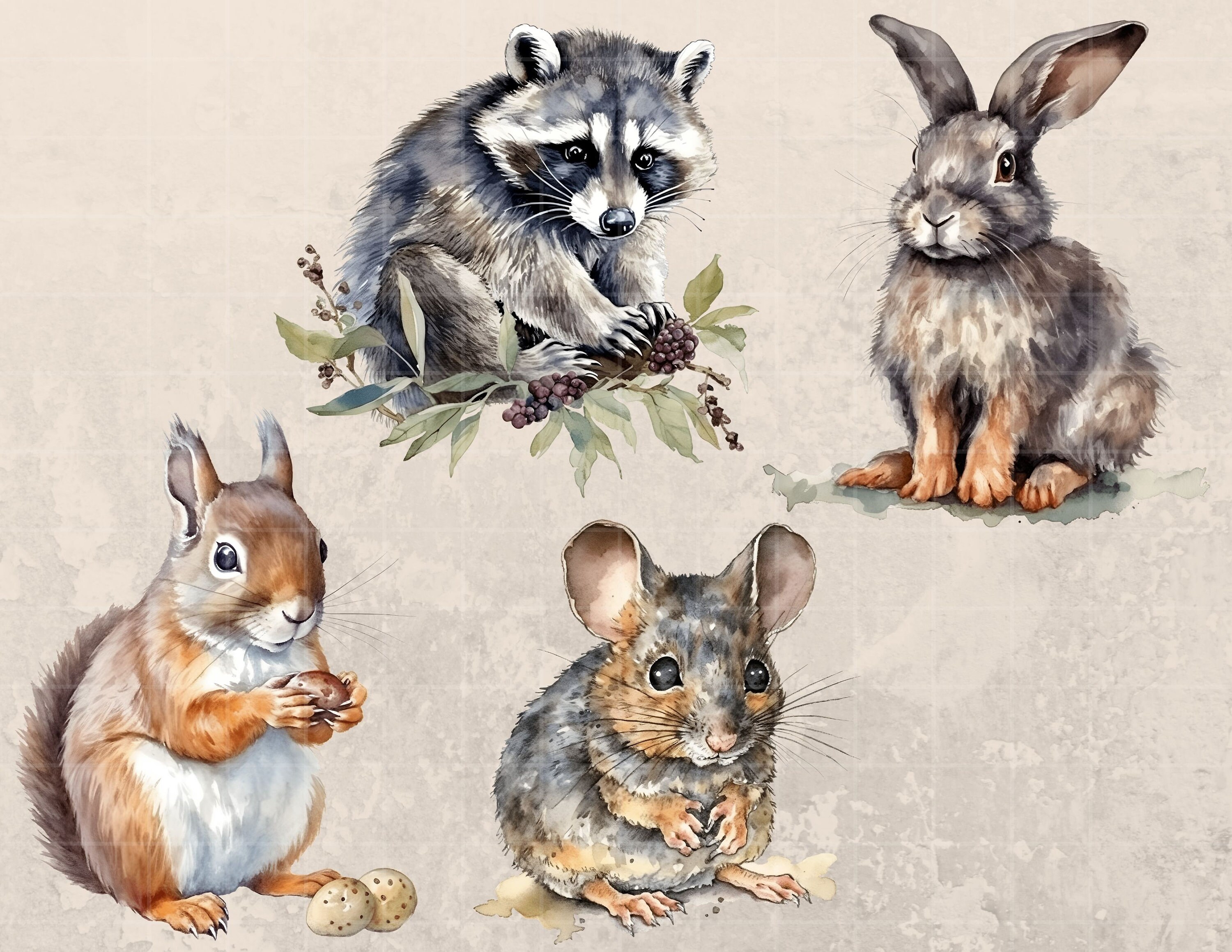 Woodland Animals Watercolor Clipart, Vintage Forest Animals PNG ...