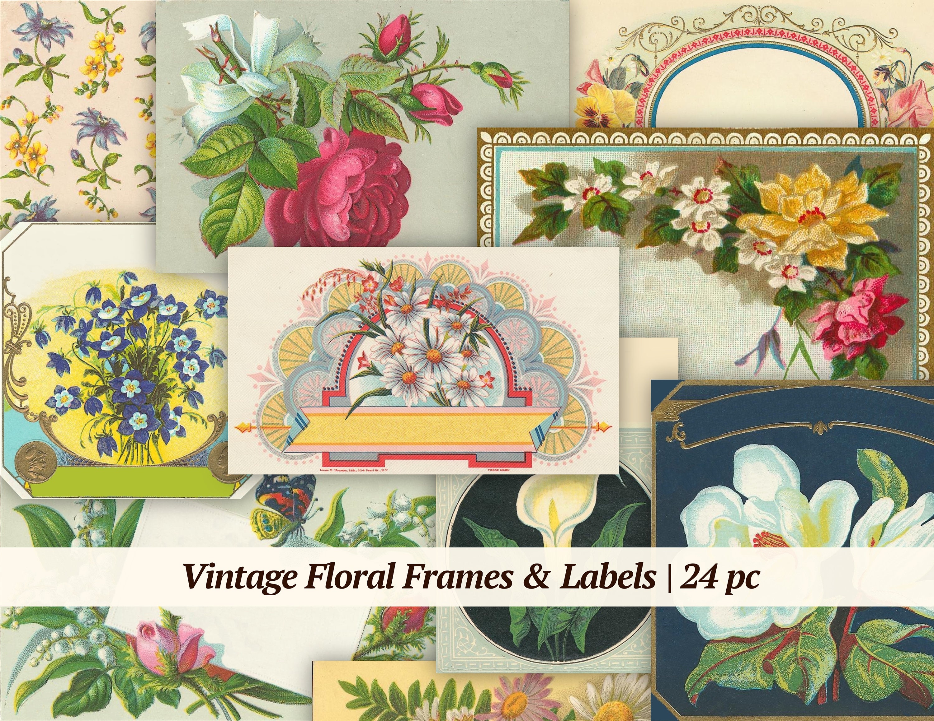 Vintage Floral Frames & Labels | 24 Pc | Victorian Journaling Ephemera ...