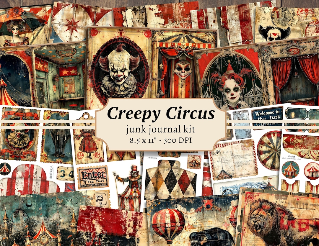Creepy Circus Junk Journal Kit, Digital Scrapbook Paper, Clown ...