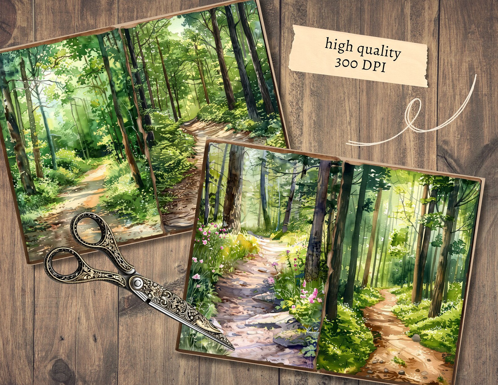 Forest Trail Junk Journal Pages, Digital Scrapbook Paper Kit, Trees ...