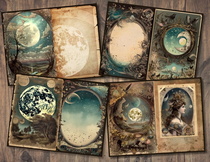 Astronomy Junk Journal Kit, Digital Moon Collage Sheet, Printable ...