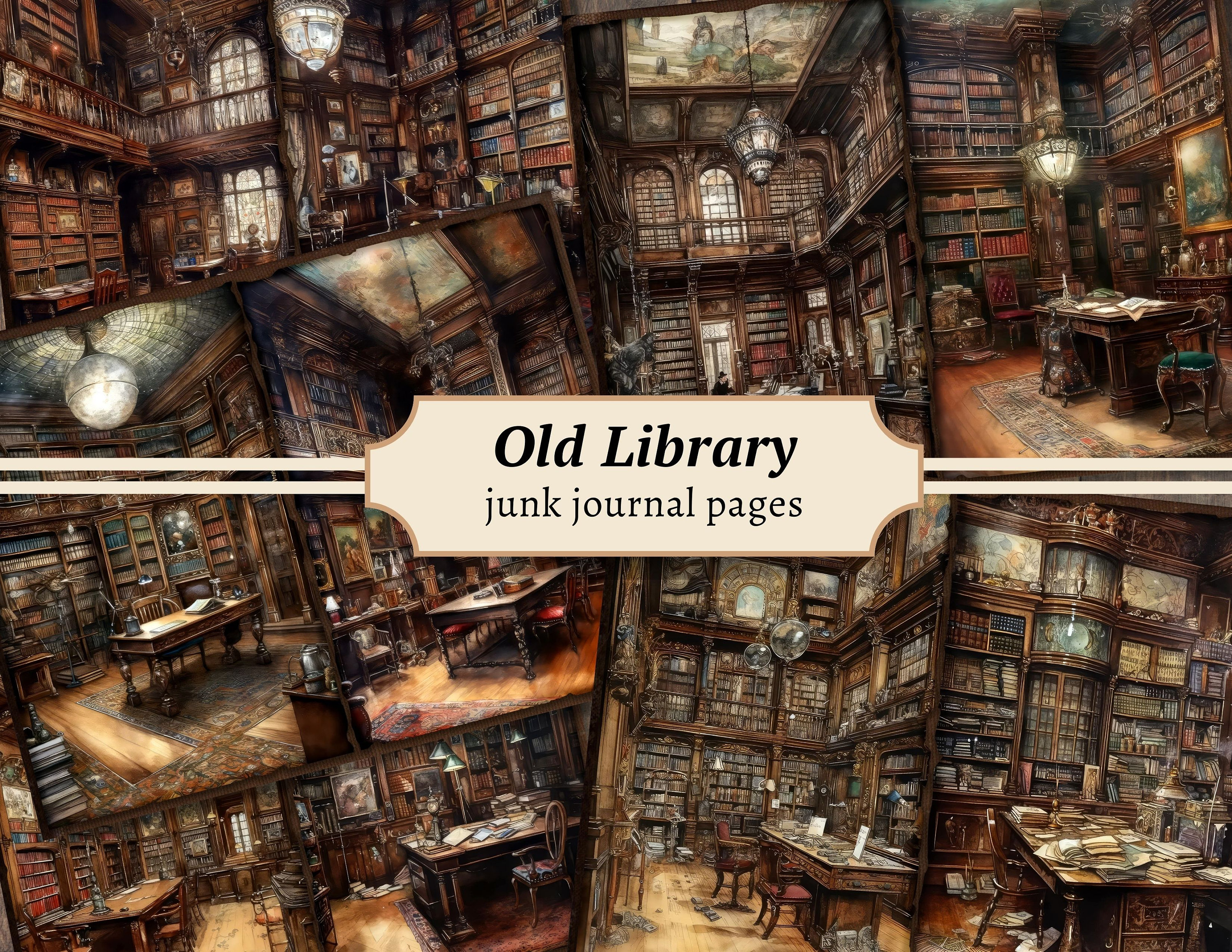 Old Library Junk Journal Pages, Digital Scrapbook Paper, Printable ...
