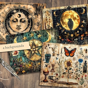 Sacred Pagan Junk Journal Kit, Digital Scrapbook Paper, Green Witch ...