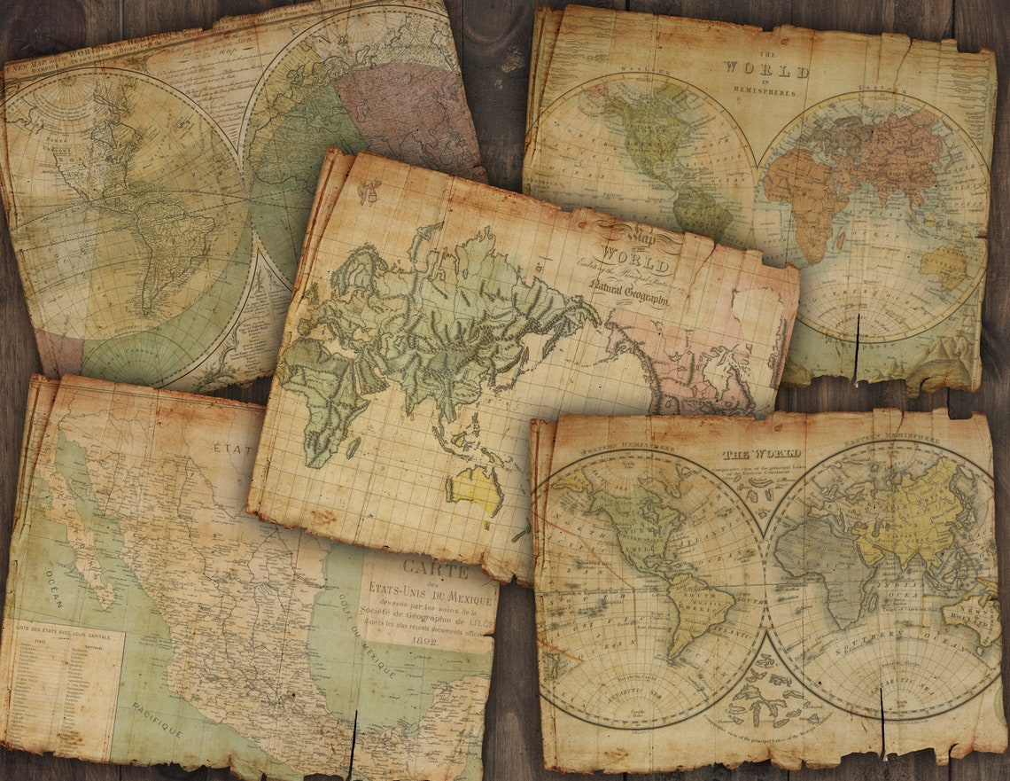 Printable Vintage Map Pages | Old Junk Journal Paper | Digital ...
