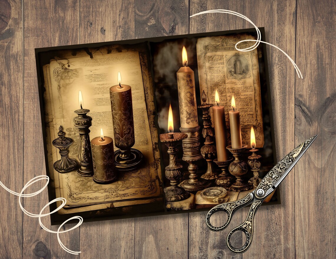 Mystic Candles Junk Journal Pages, Digital Scrapbook Paper Kit, Goth ...
