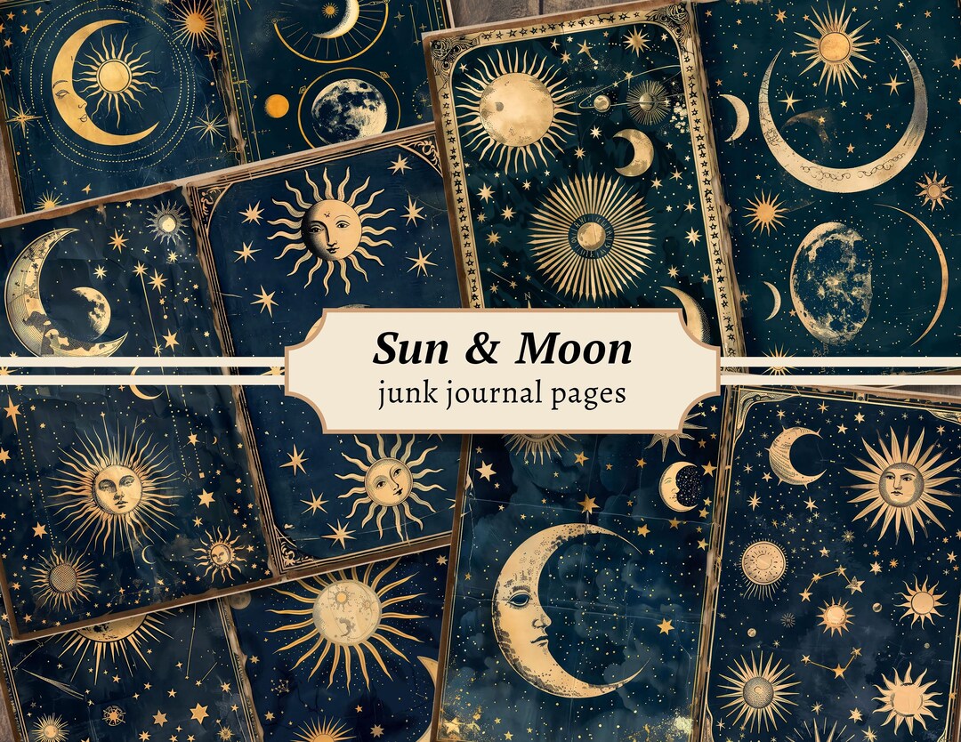Sun & Moon Junk Journal Pages, Digital Scrapbook Paper Kit, Celestial ...