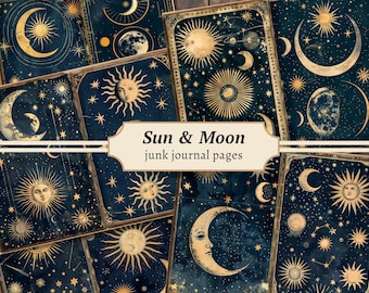 Whimsical Sun & Moon Junk Journal Pages, Digital Scrapbook Paper Kit ...