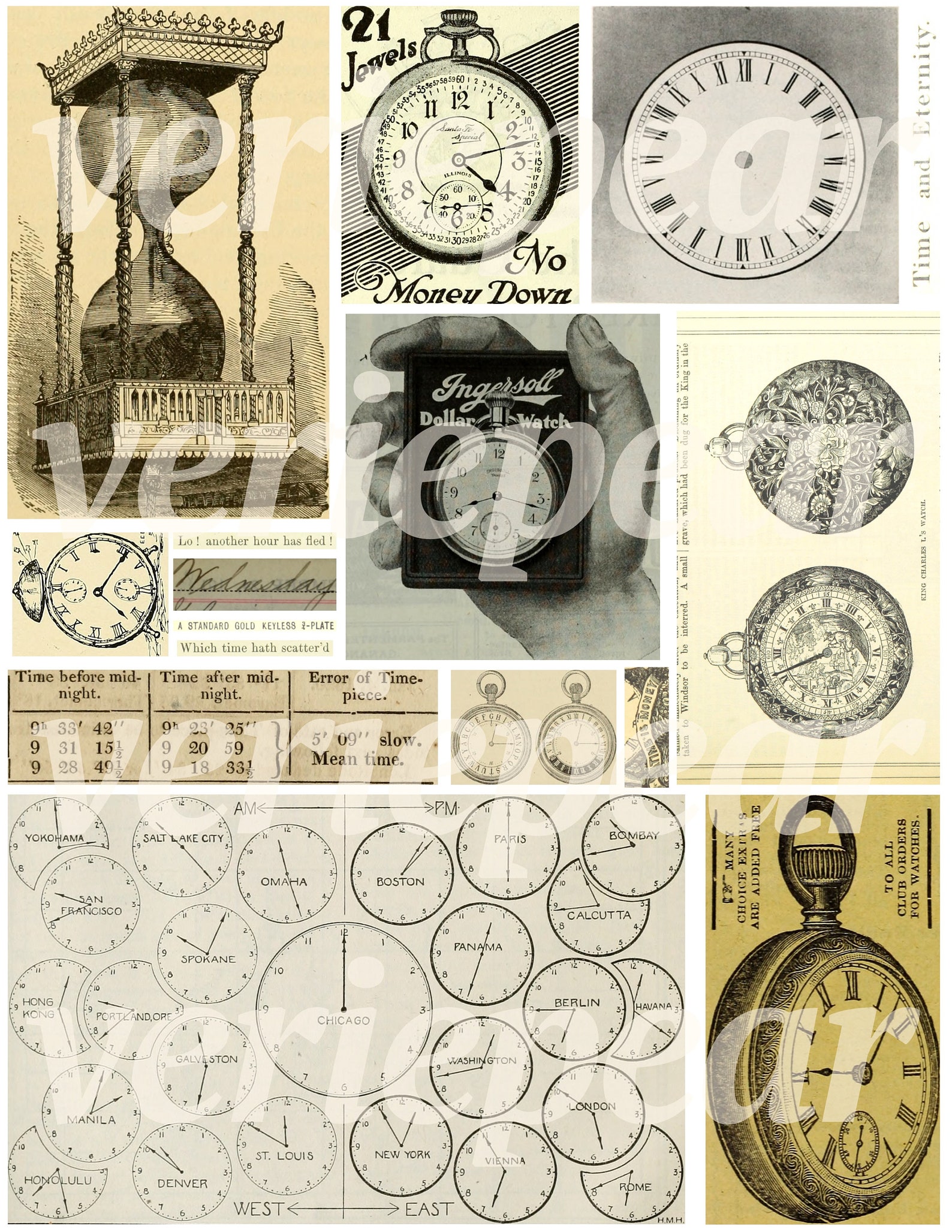 Vintage Time & Clock Ephemera 65 Pc Printable Junk - Etsy