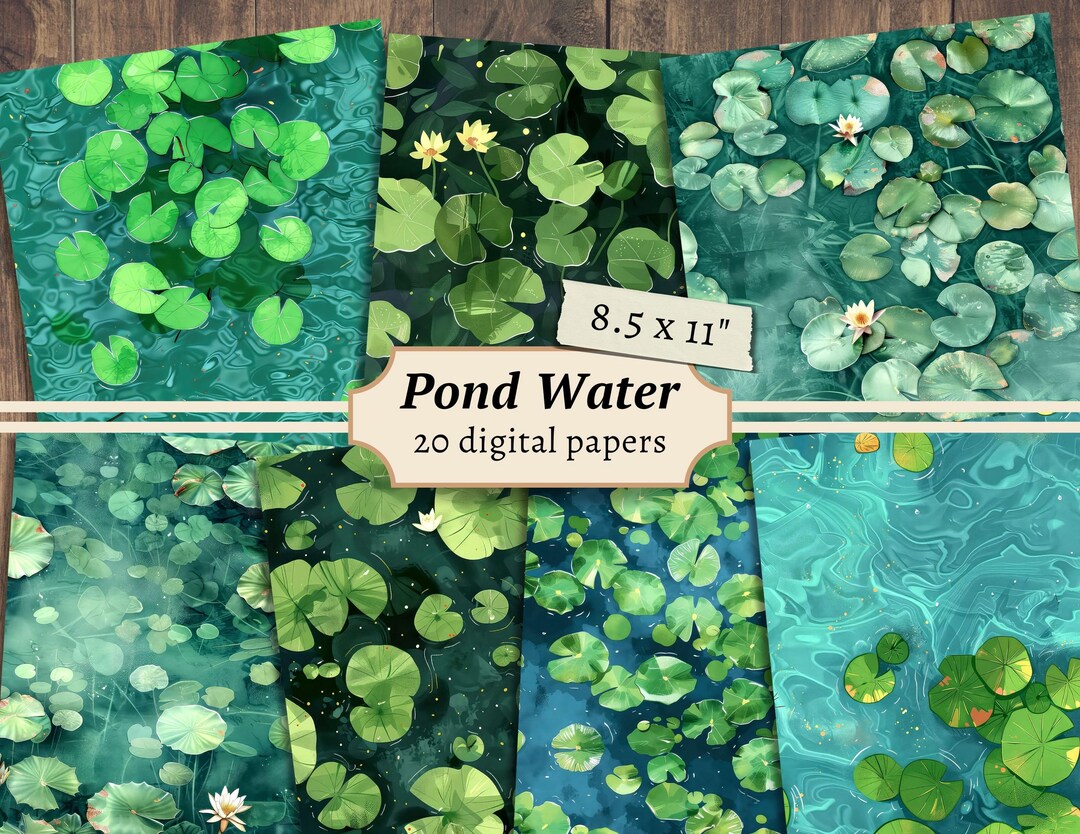Pond Water Digital Papers, Water Lily Scrapbook Kit, Nature Printable ...