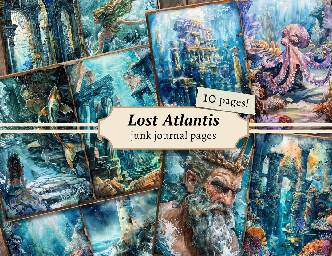 Lost Atlantis Junk Journal Pages, Digital Scrapbook Paper Kit, Mermaid ...