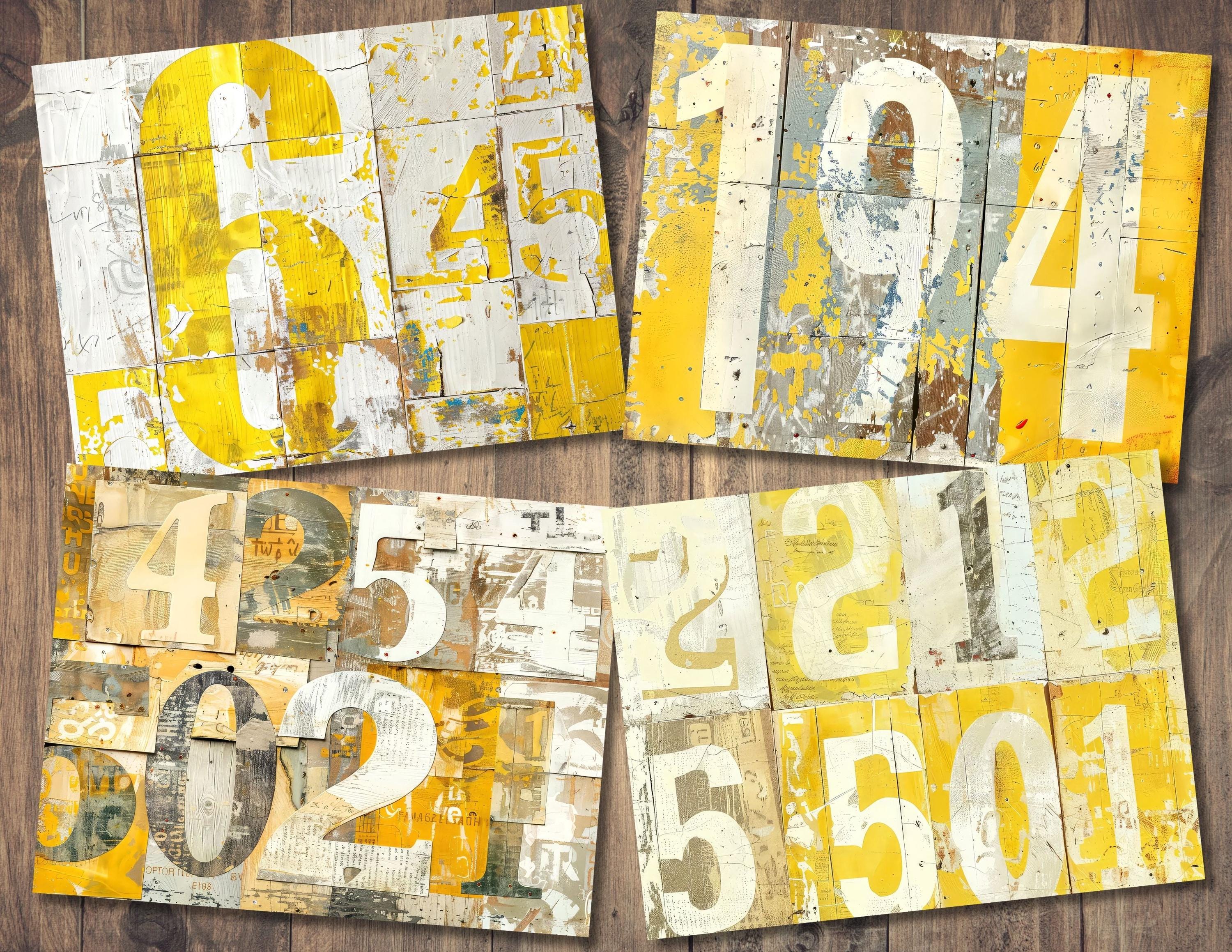 Grunge Number Backgrounds, Textured Junk Journal Page, Digital ...