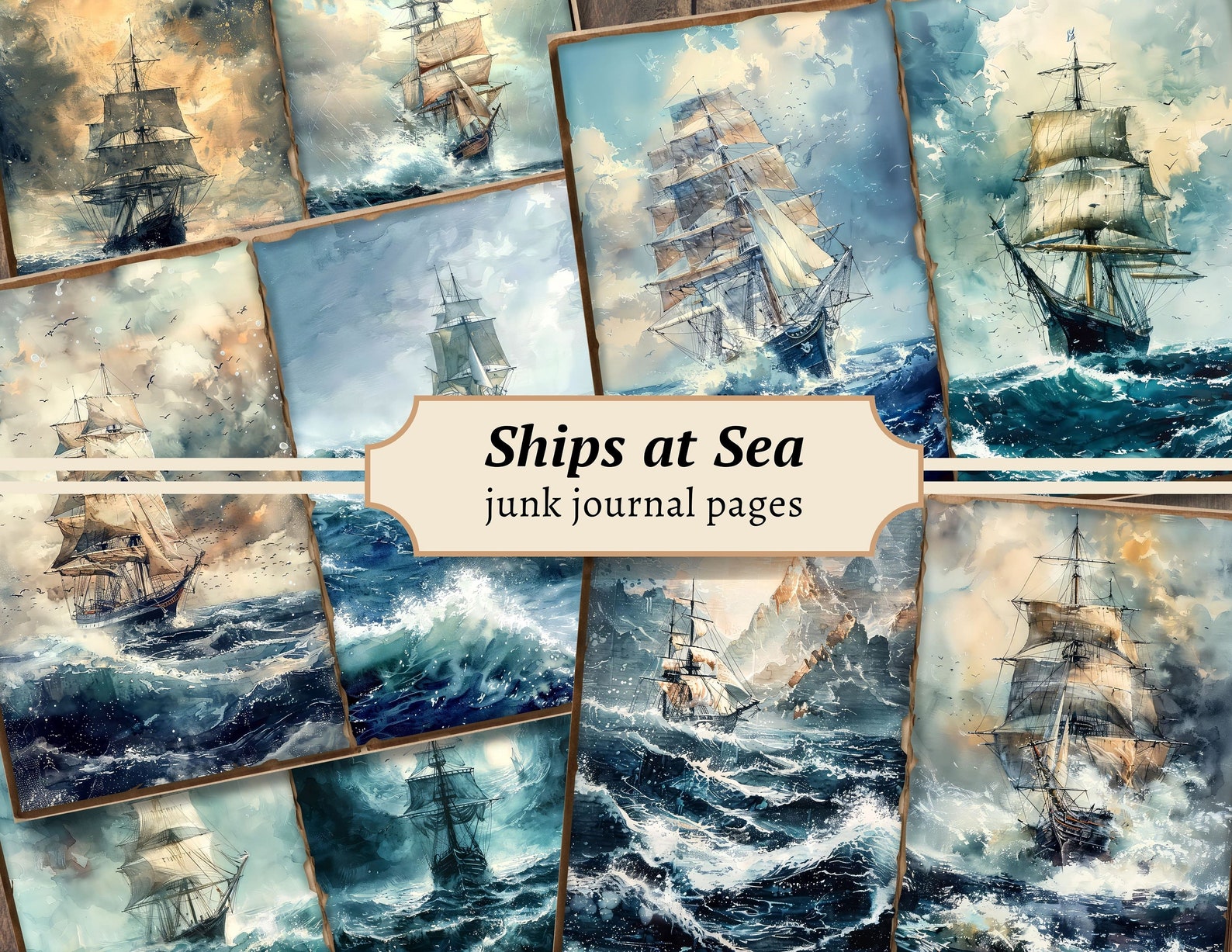 Ships at Sea Junk Journal Pages, Digital Scrapbook Paper Kit, Nautical ...