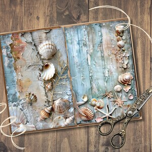Shabby Shells Junk Journal Pages, Digital Scrapbook Paper Kit, Coastal ...