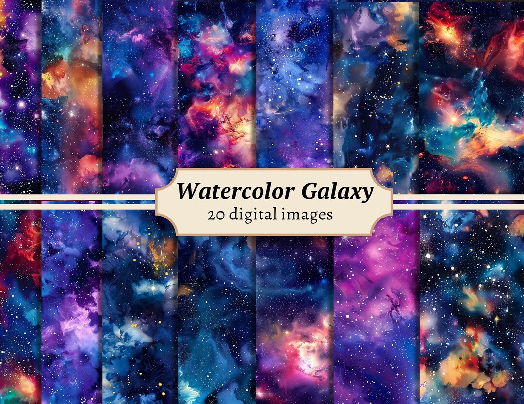 Watercolor Galaxy Digital Papers, Starry Space Background, Cosmic ...