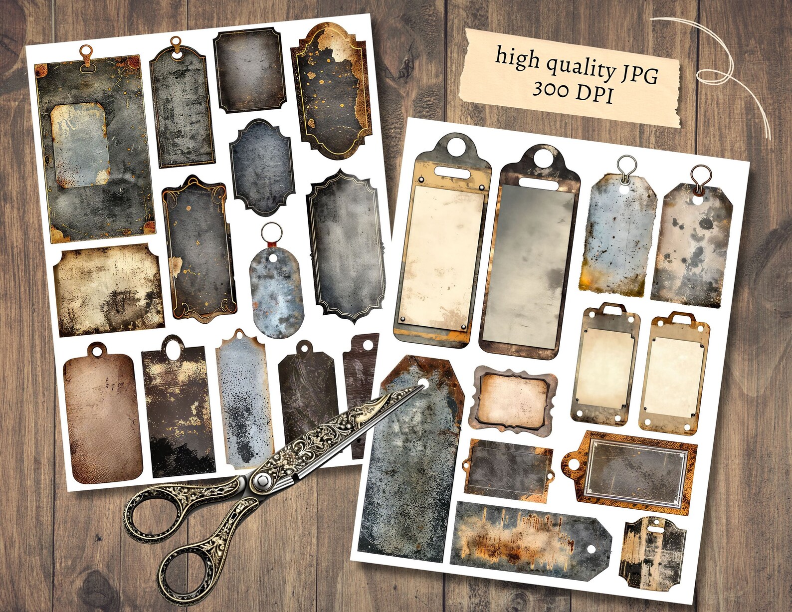 Rusty Grunge Tags & Labels, Printable Junk Journal Embellishments ...