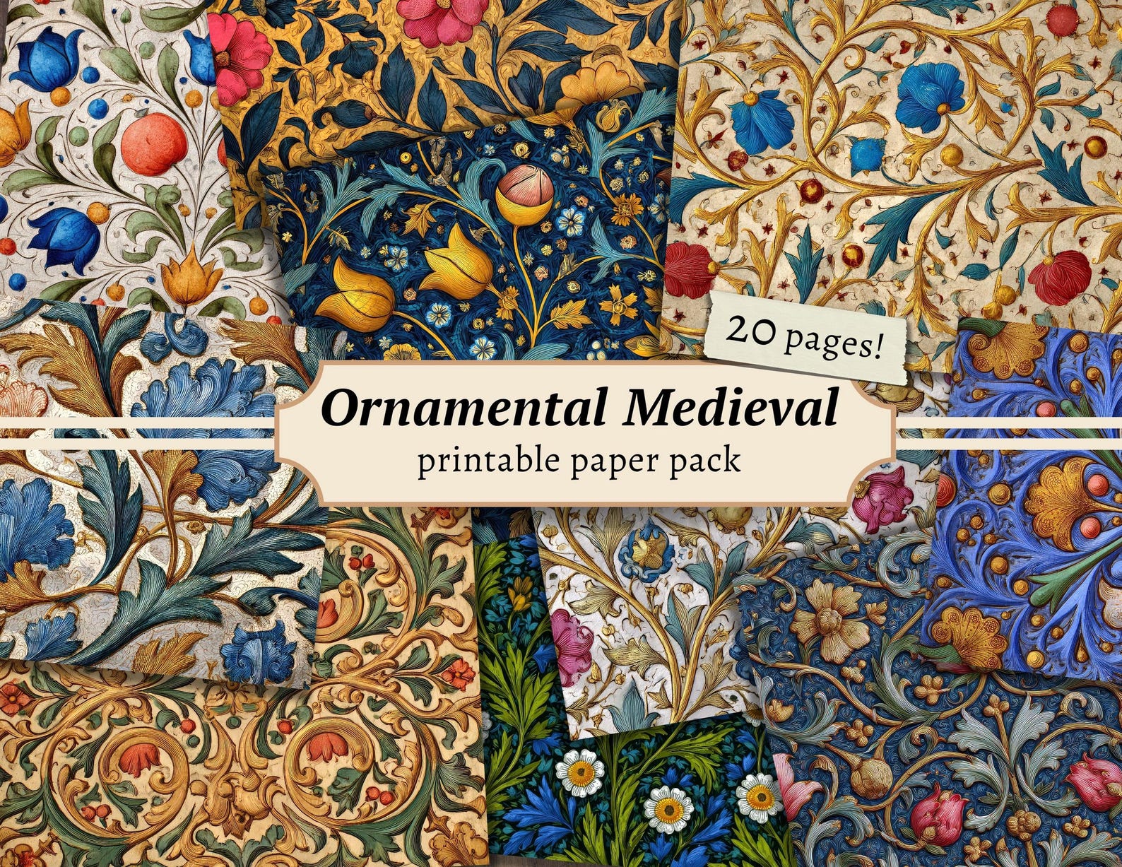 Ornamental Medieval Papers, Junk Journal Page, Digital Scrapbook ...