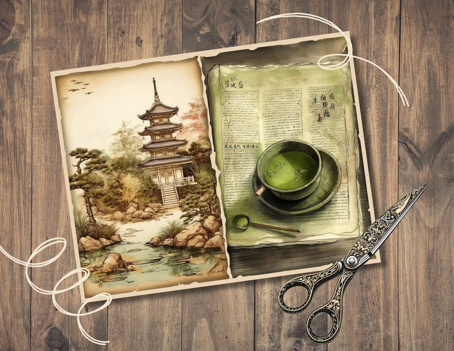 Vintage Japan Junk Journal Pages, Digital Scrapbook Paper Kit, Japanese ...
