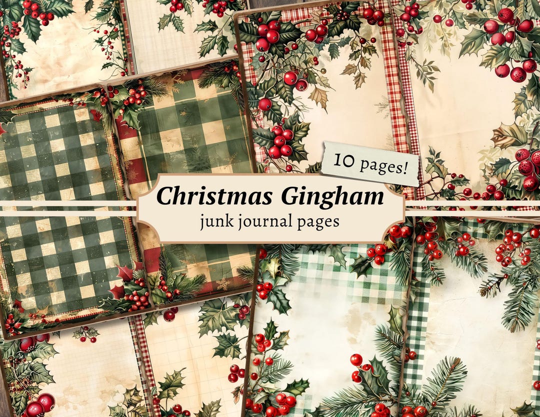 Christmas Gingham Junk Journal Pages, Digital Scrapbook, Decorative ...