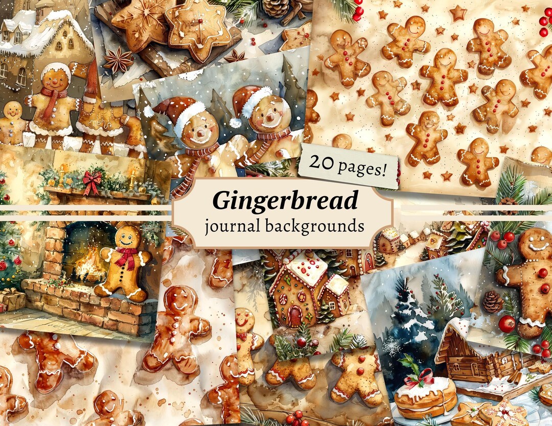 Gingerbread Man Backgrounds, Junk Journal Pages, Digital Scrapbook ...