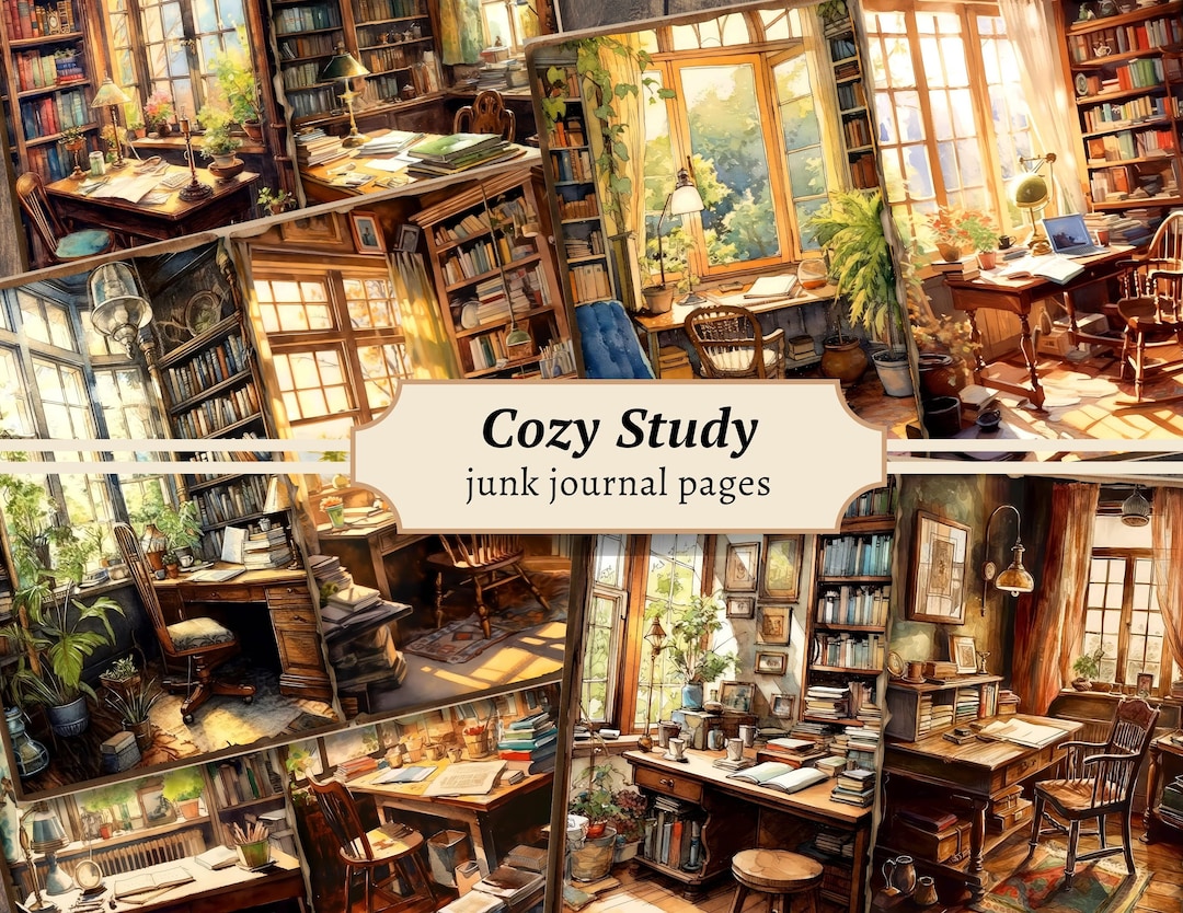 Cozy Study Junk Journal Pages, Digital Scrapbook Paper Kit, Reading ...