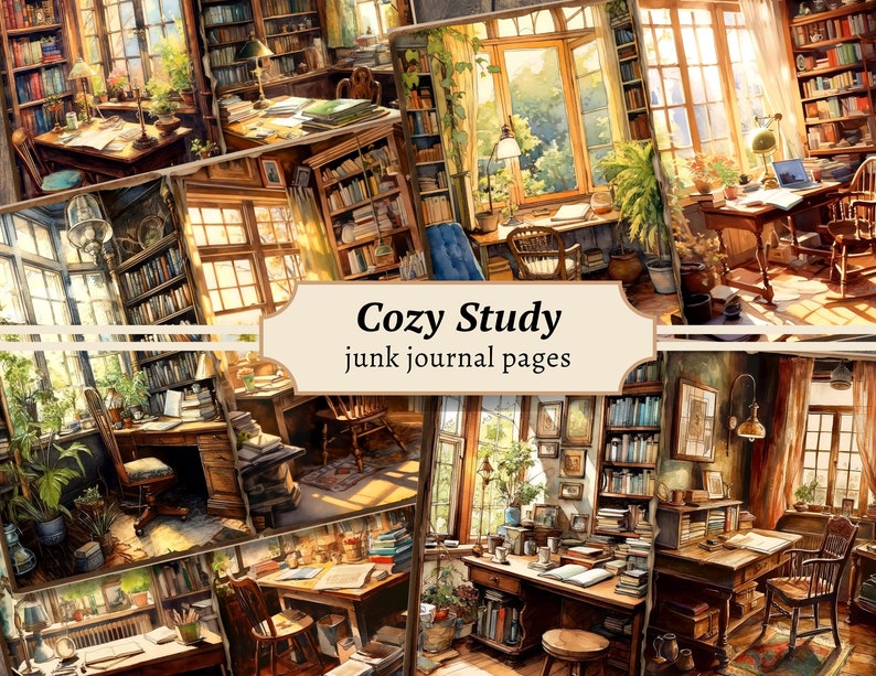 Cozy Study Junk Journal Pages, Digital Scrapbook Paper Kit, Reading ...
