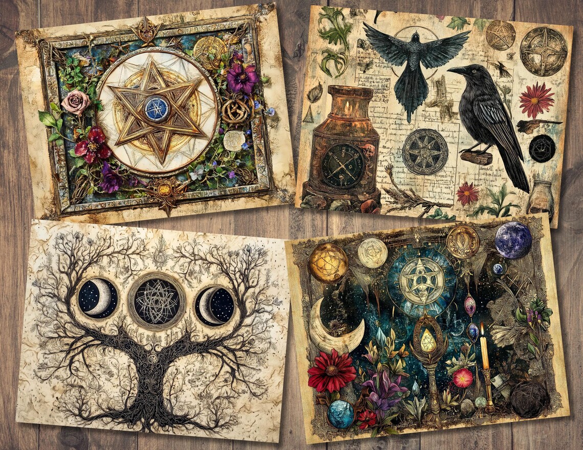 Decorative Wiccan Papers, Pagan Junk Journal Page, Digital Scrapbook ...