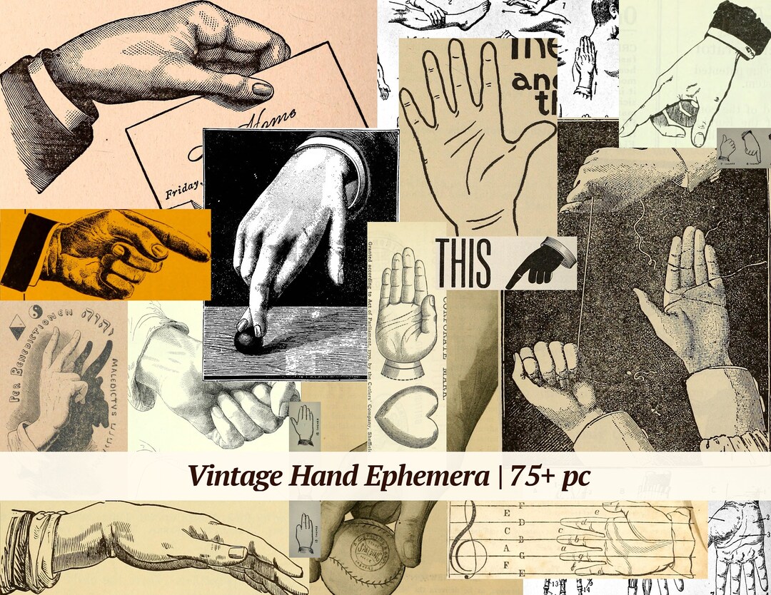 Vintage Hand Ephemera | 75+ Pc | Pointing Hand Clipart, Printable ...