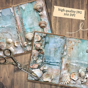 Shabby Shells Junk Journal Pages, Digital Scrapbook Paper Kit, Coastal ...