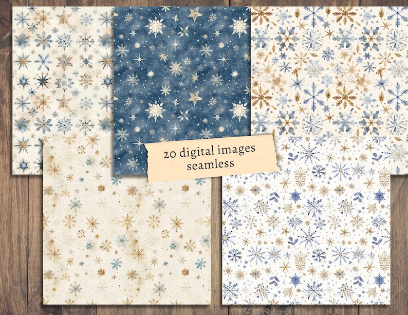 Snowflakes Digital Papers, Winter Snow Scrapbook Background, Christmas ...