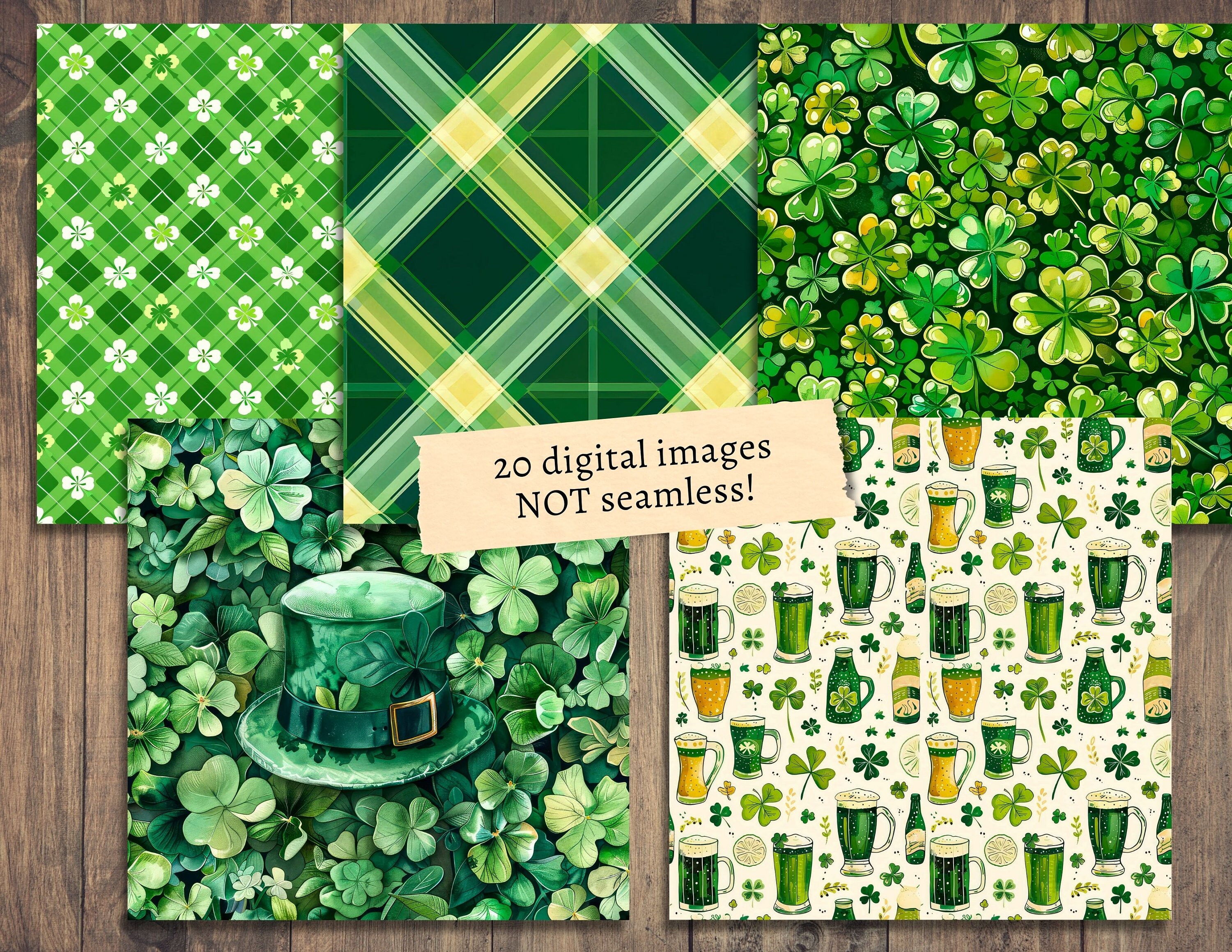 St. Patrick's Day Digital Papers, Four Leaf Clover Junk Journal Pages ...