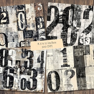 Grunge Number Backgrounds, Textured Junk Journal Pages, Digital ...