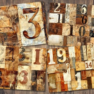 Grunge Number Backgrounds, Textured Junk Journal Pages, Digital ...