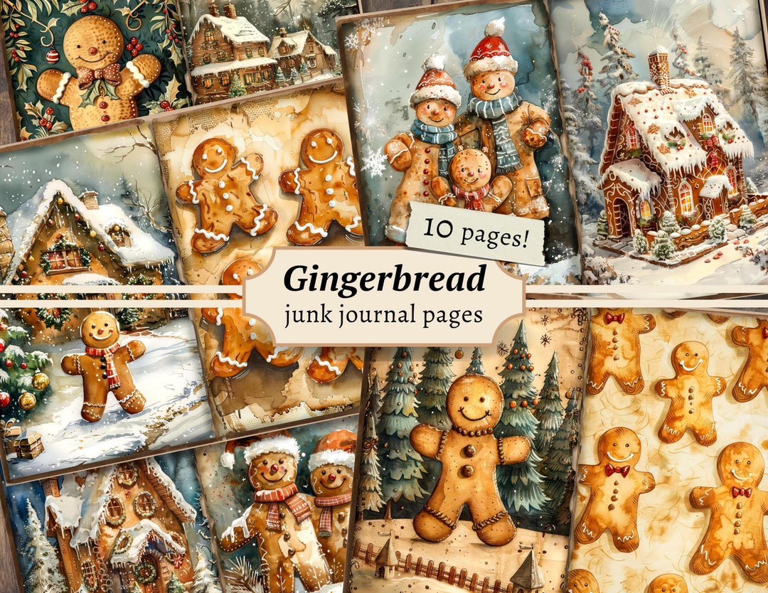 Gingerbread Man Junk Journal Pages, Digital Scrapbook, Christmas Paper ...